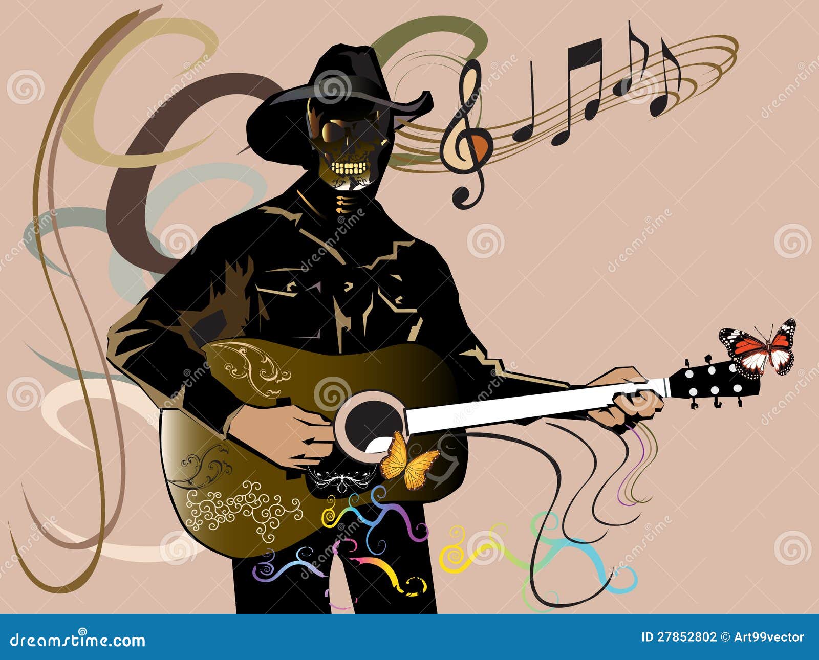 Cow boy night music stock illustration. Illustration of stand - 27852802