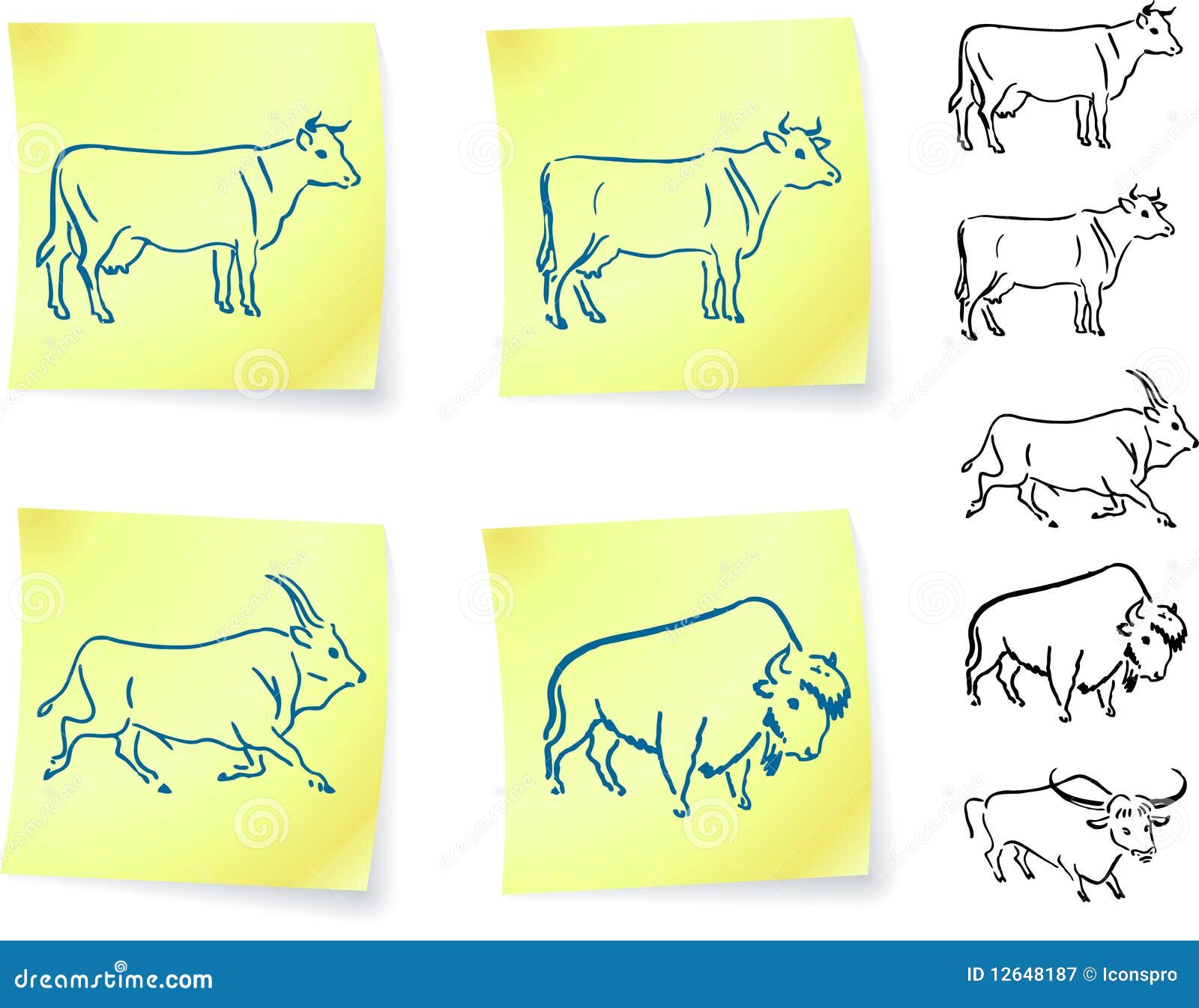 Cow Buffalo and Bison on Post it Notes Stock Illustration ...