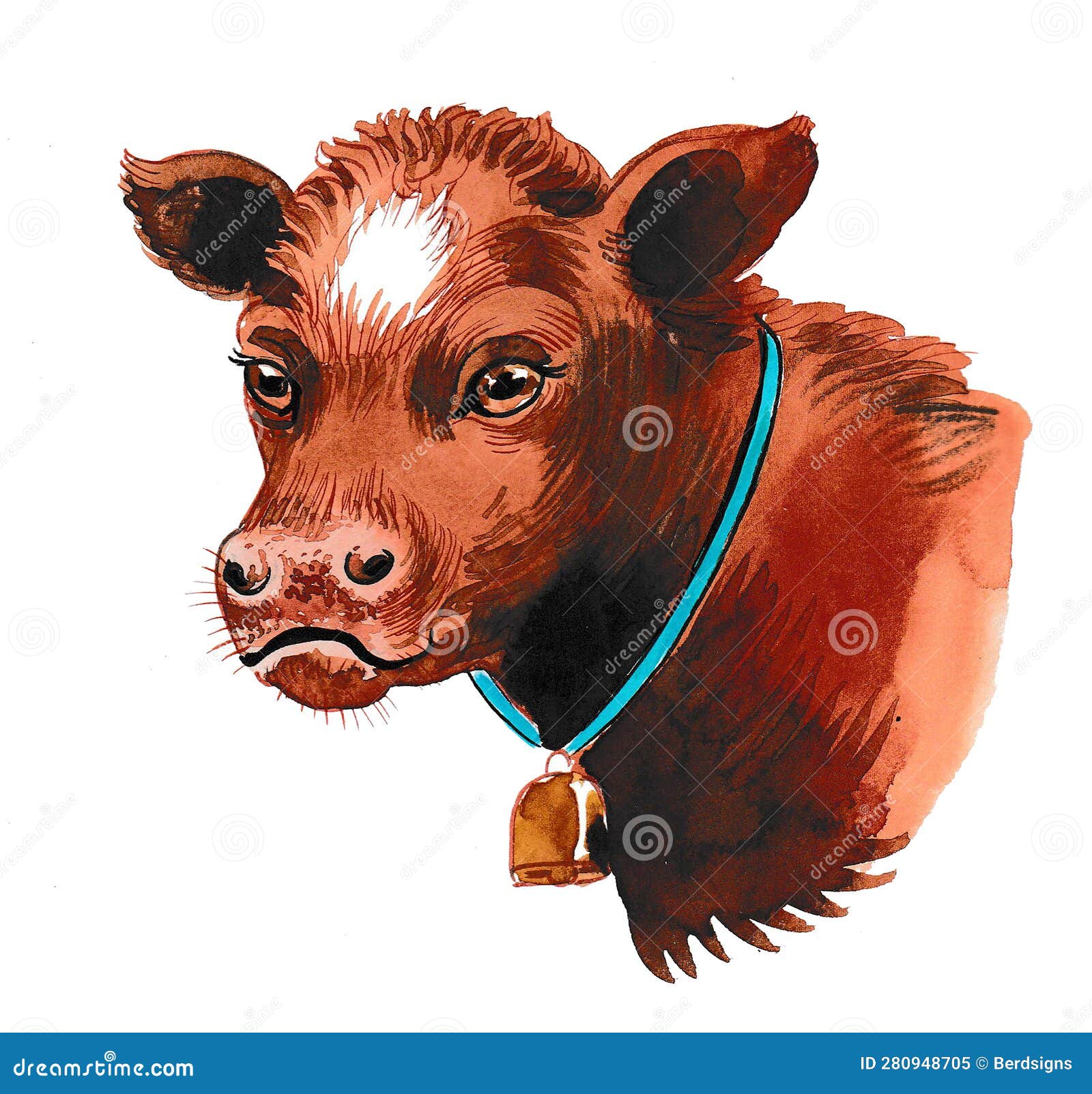 Calf Head Vector Isolated On A White Background. Frontal, Front View ...