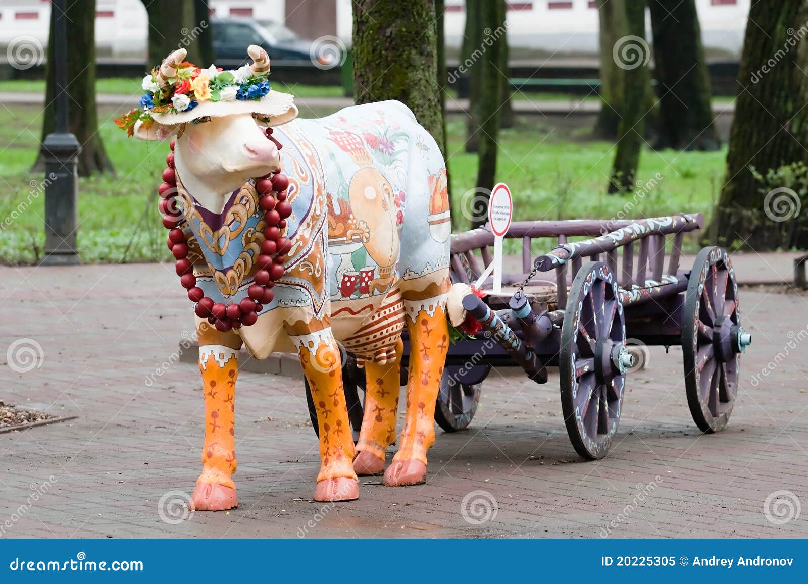 A cow with a cart stock image. Image of exhibit, entertainment - 20225305