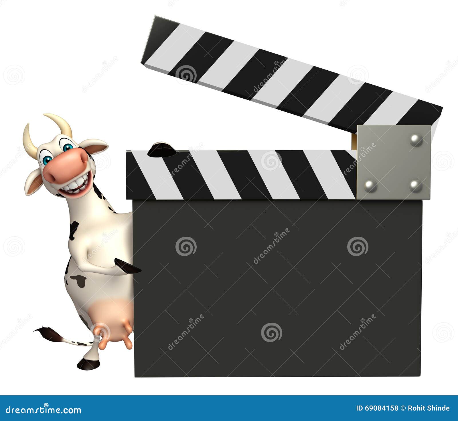 Cow Cartoon Character with Clapper Board Stock Illustration ...