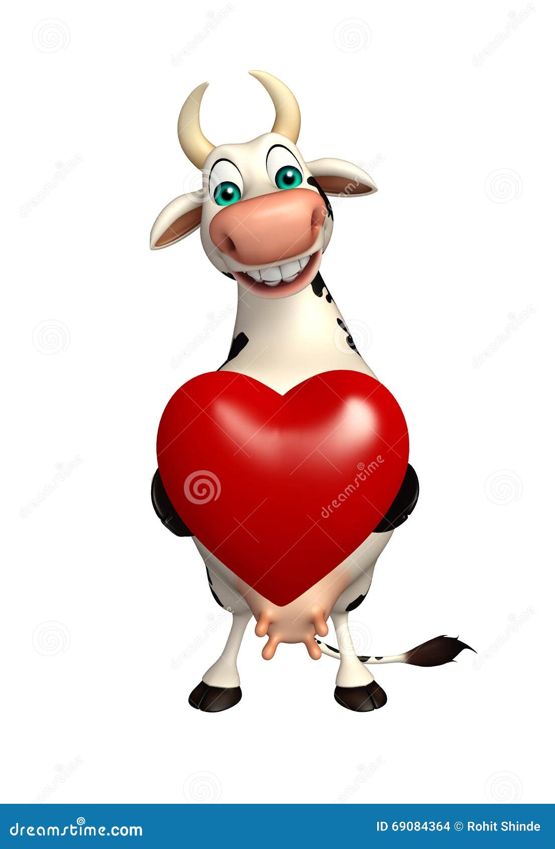 Cow Cartoon Character with Heart Stock Illustration - Illustration of ...