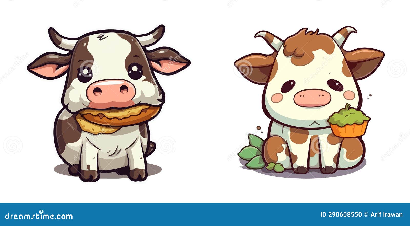 Cow Cartoon Chibi Style Eat Sandwich Vector Stock Vector - Illustration ...