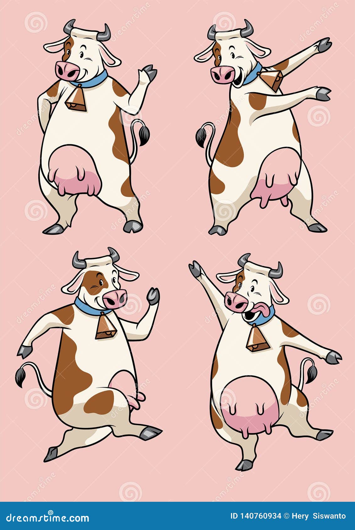 Cow Character with Cartoon Style Set Stock Vector - Illustration of ...
