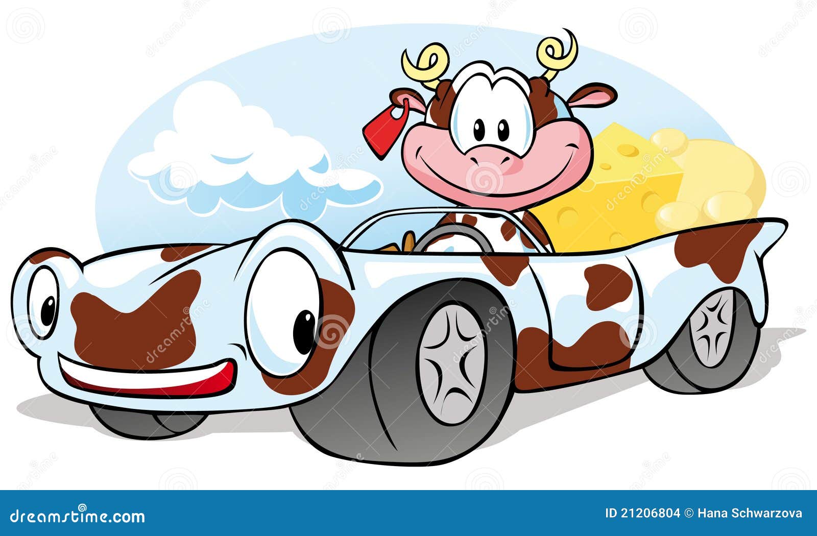 Cow with cheese go by car stock vector. Illustration of look - 21206804