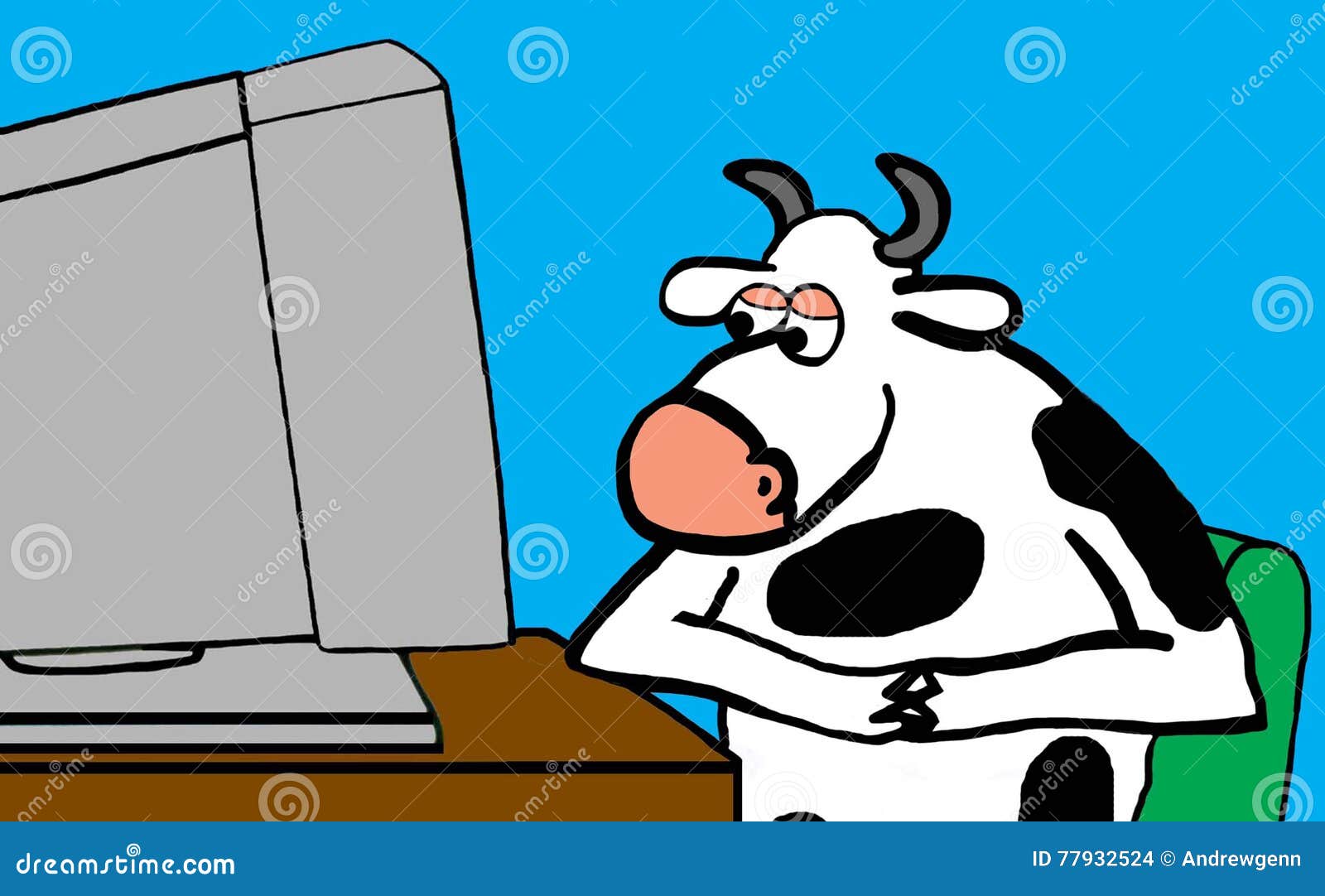 Cow at computer stock illustration. Illustration of humorous - 77932524