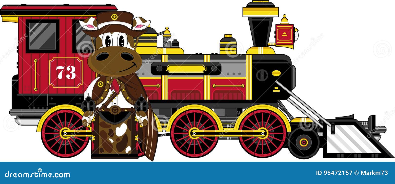 Cow Cowboy and Train stock vector. Illustration of livestock - 95472157