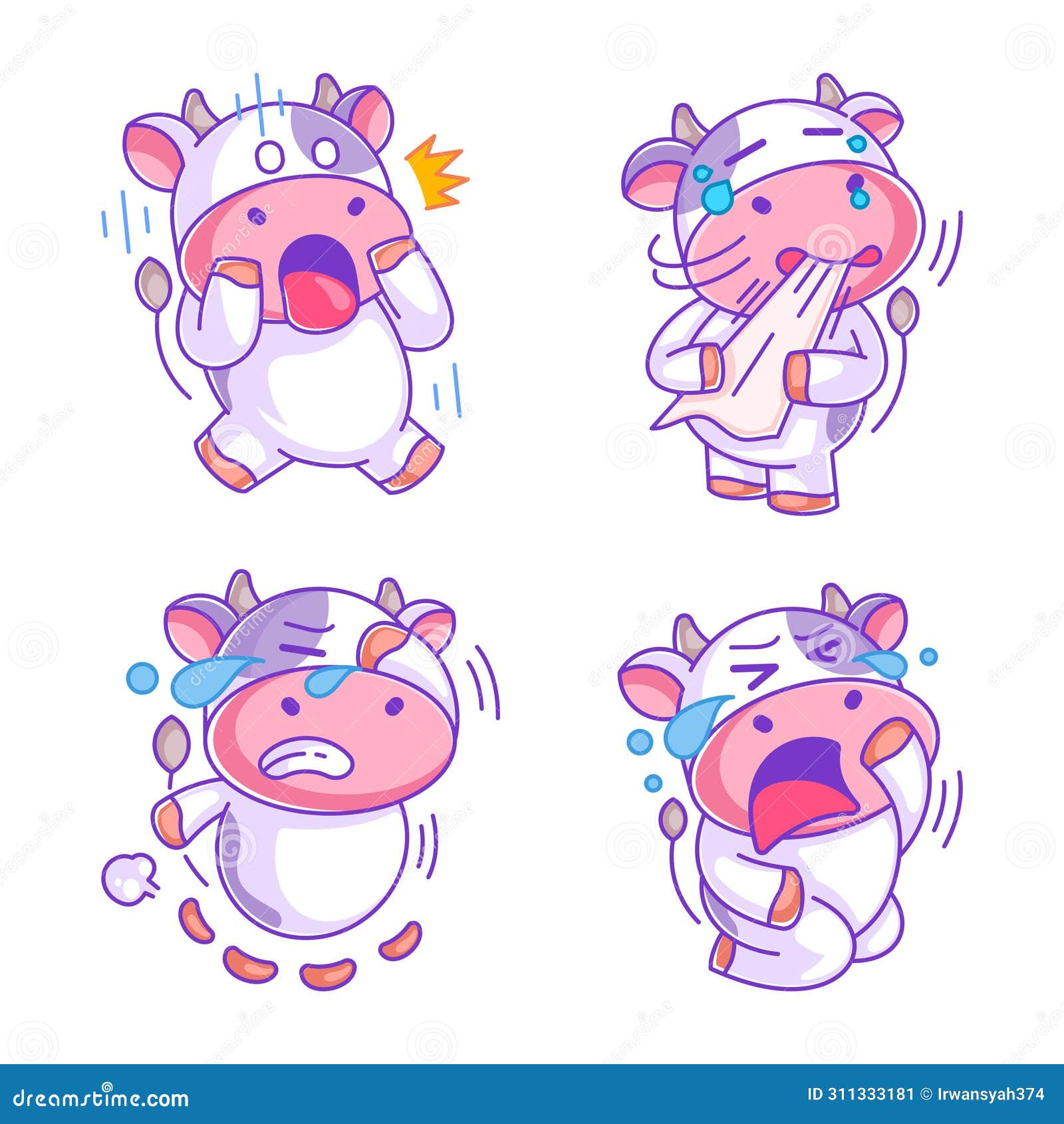 Cow Crying Cartoon Style Set Stock Vector - Illustration of vector ...