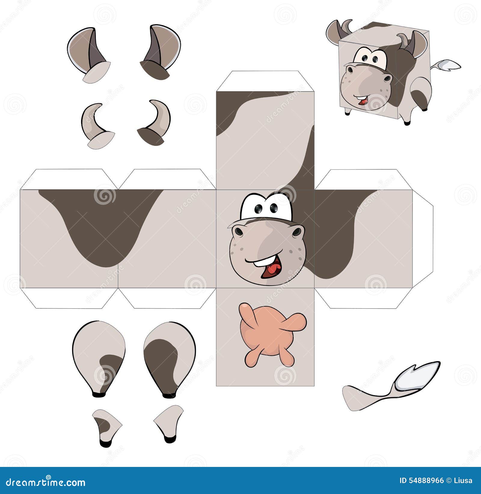 A Cow Cube.Toy for Assemblage Stock Vector - Illustration of comic ...