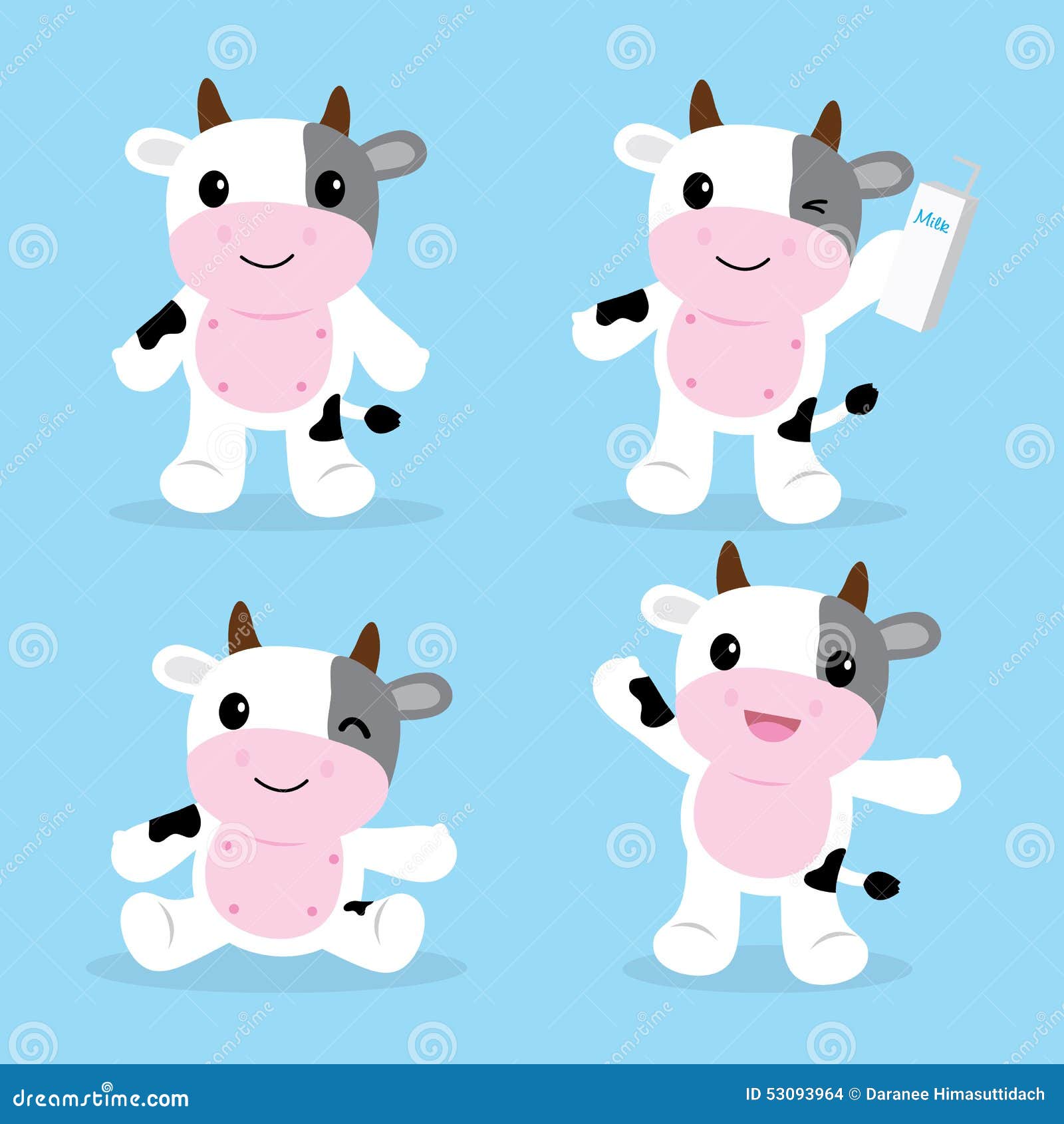 Cow Cute Character Cartoon Design Vector Stock Vector - Illustration of ...