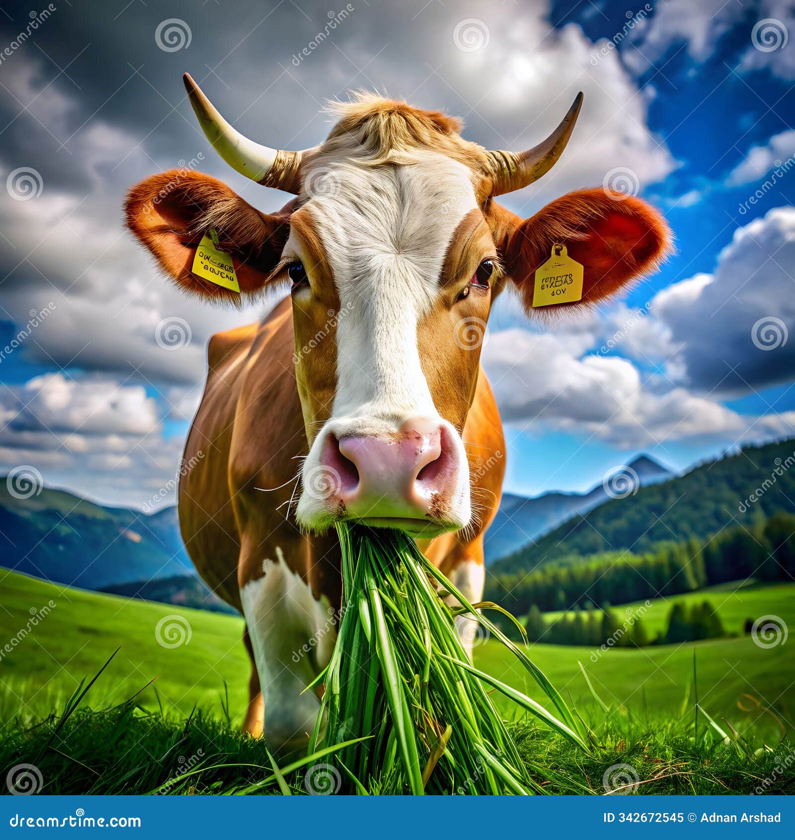 Cow eat grass in the gr stock illustration. Illustration of milk ...