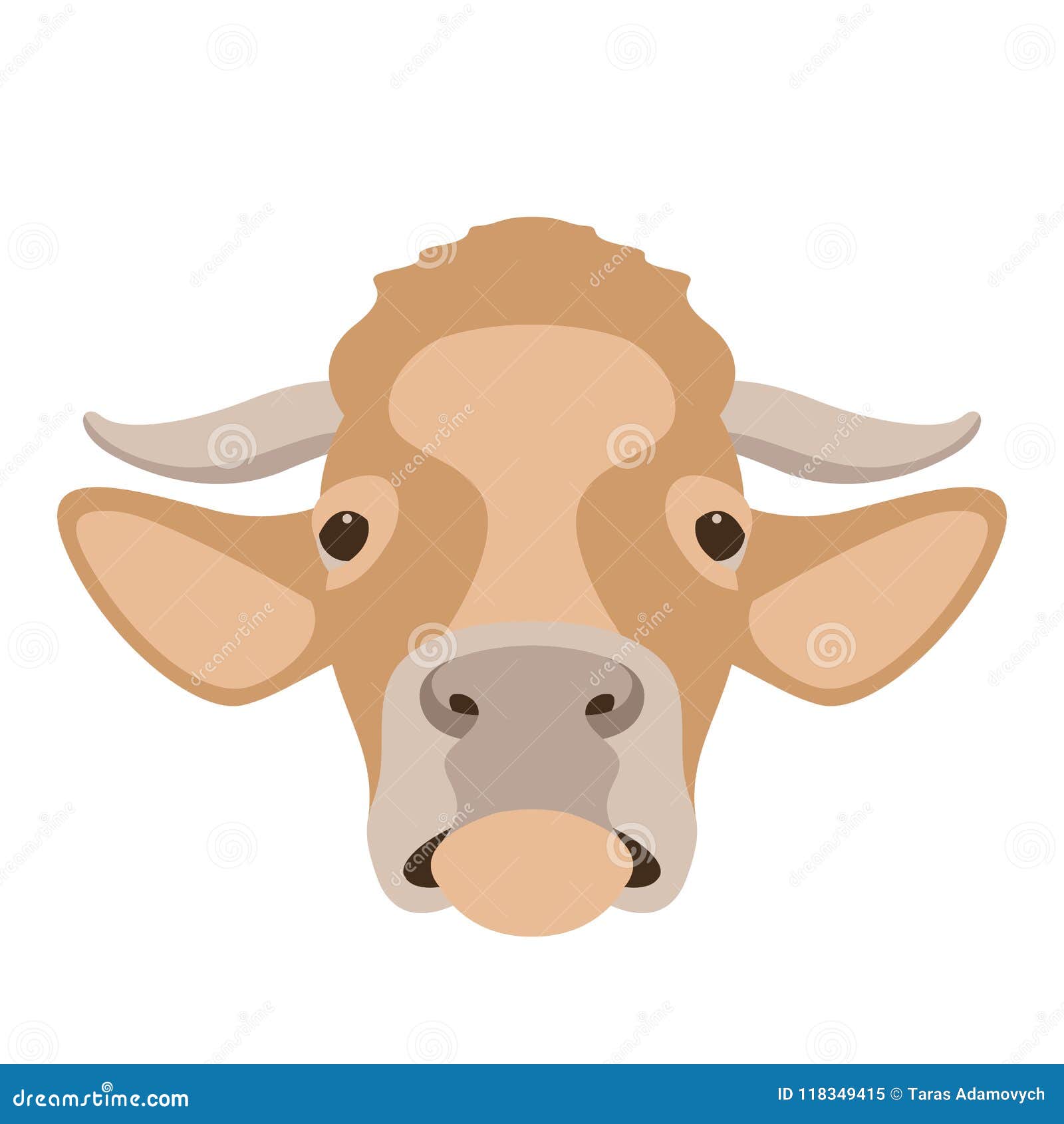 Cow Face Head Vector Illustration Front Flat Style Stock Vector ...