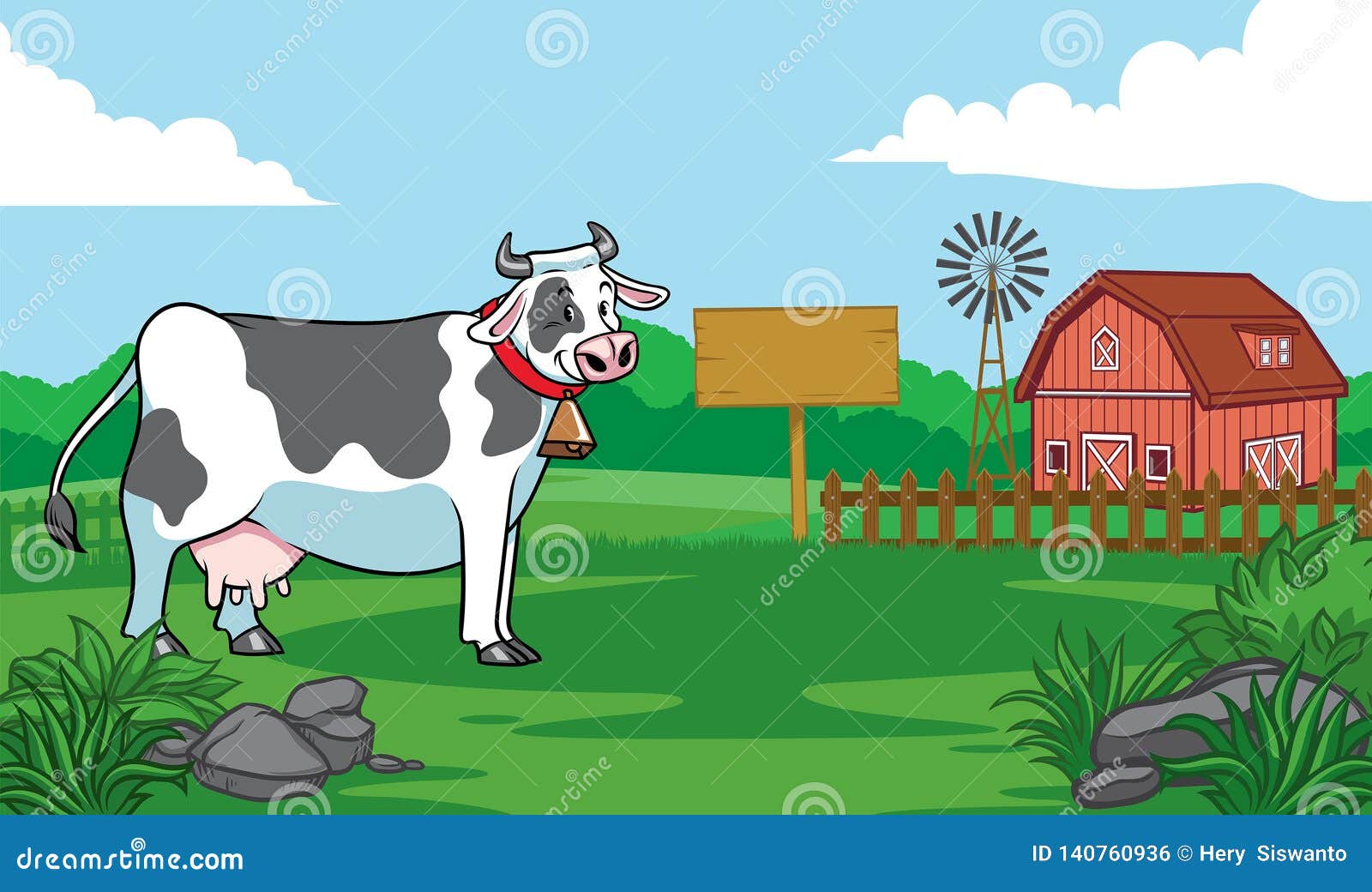 Happy Cow in the Farm Village Stock Vector - Illustration of happiness ...