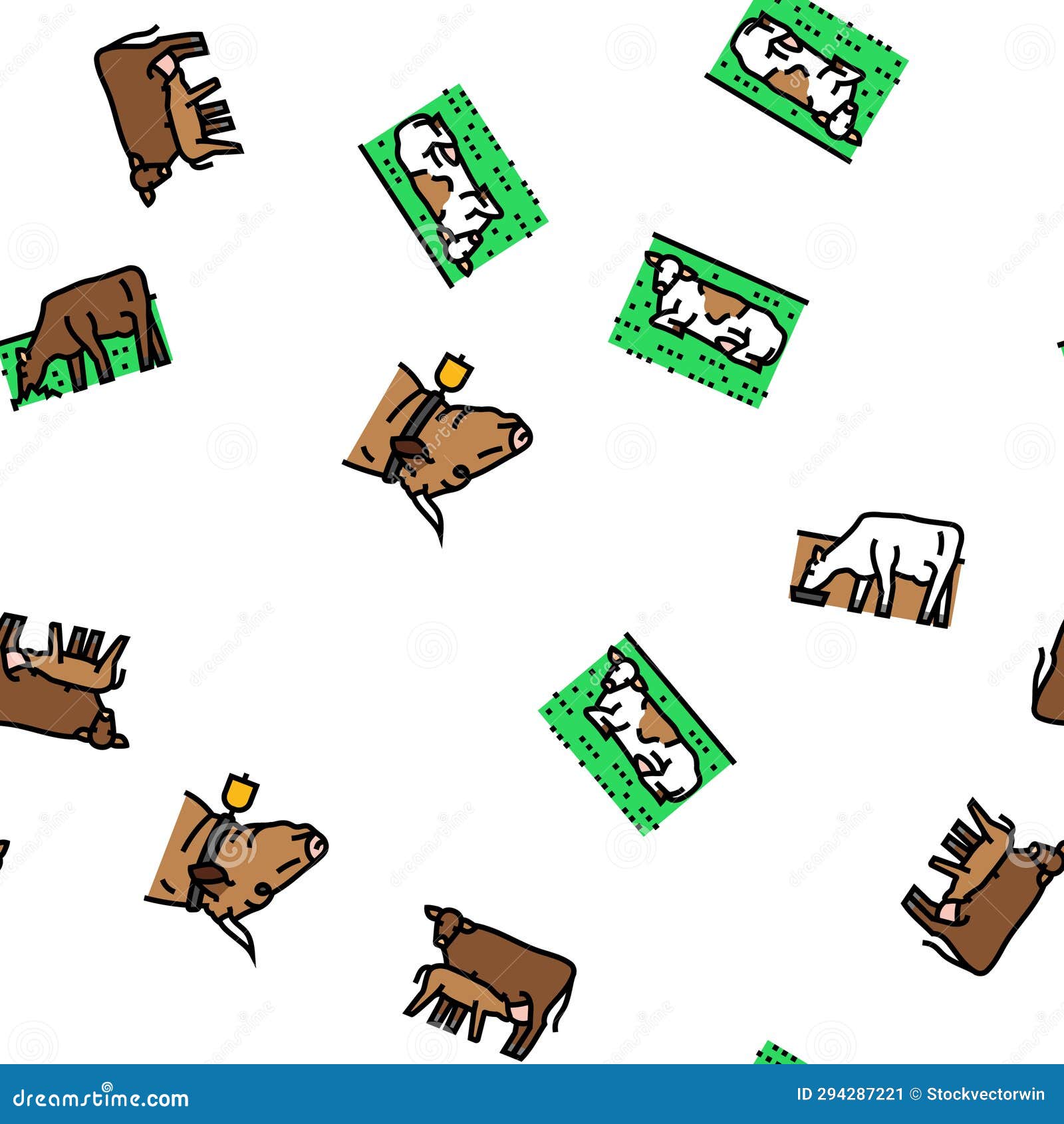 Cow Farm Dairy Cattle Milk White Vector Seamless Pattern Stock Vector ...