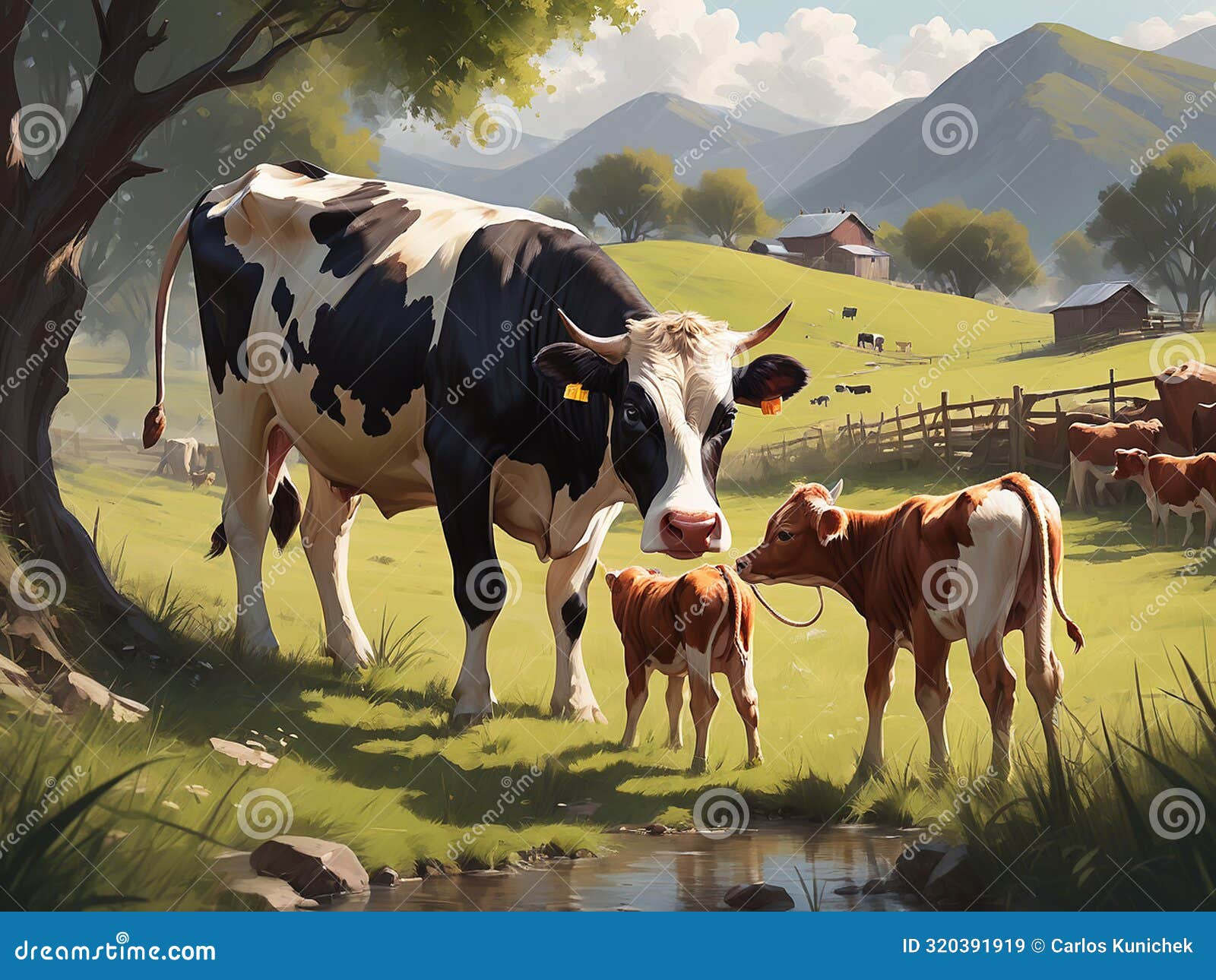 Cow Feeding Calf Concept Illustration - Generated by Ai Stock ...