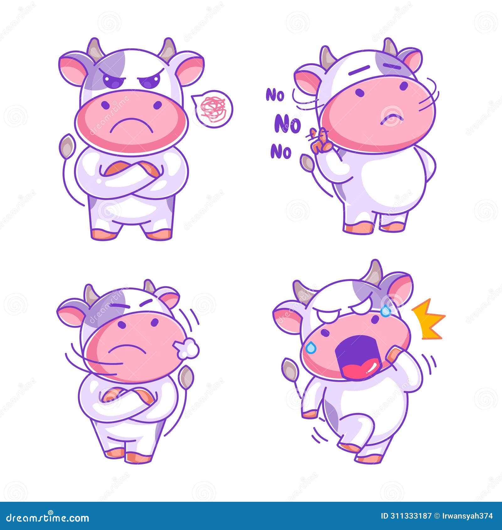 Cow Feeling Angry Cartoon Style Set Stock Vector - Illustration of baby ...