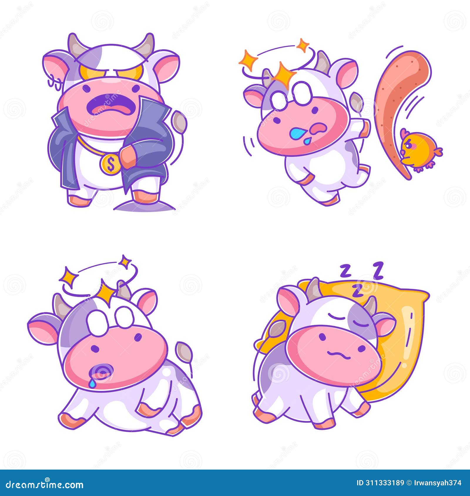 Cow Feeling Dizzy in Cartoon Style Set Stock Vector - Illustration of ...