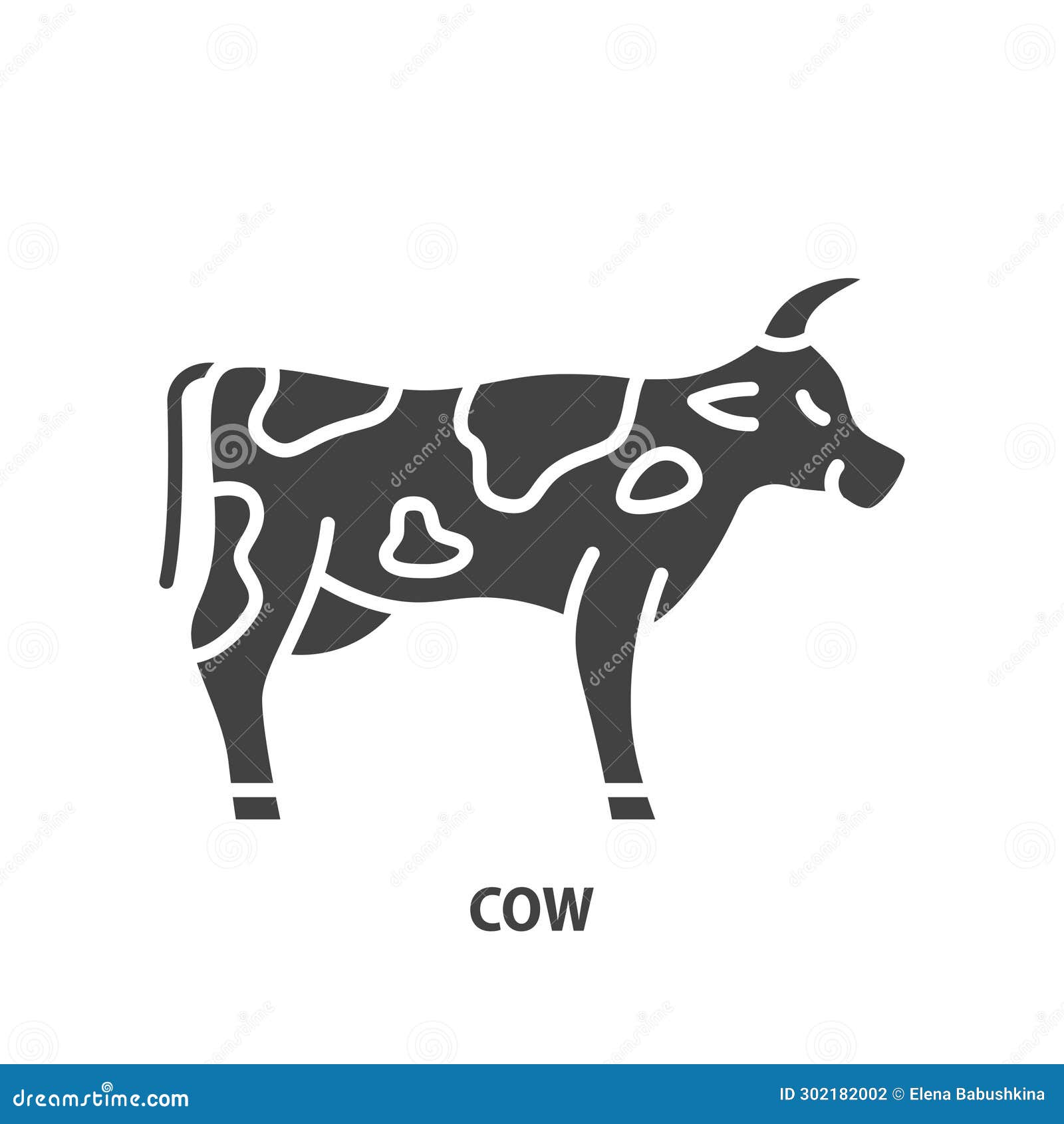 Cow Flat Glyph Icon. Cattle Breeding Sign Stock Vector - Illustration ...