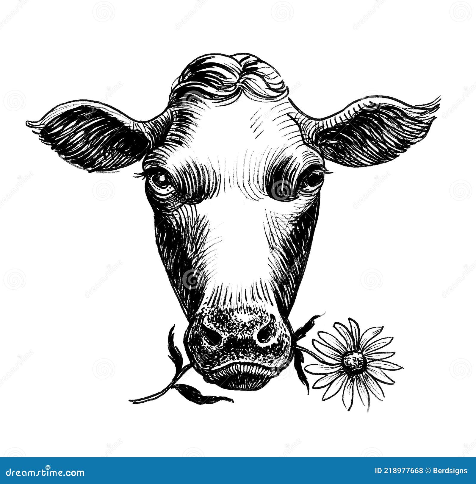 Cow and flower stock illustration. Illustration of artwork - 218977668