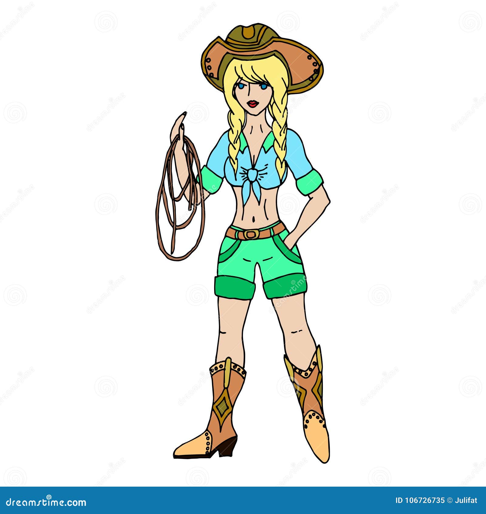 Cow Girl Blonde Avec Le Lasso Illustration De Vecteur Disolement Sur