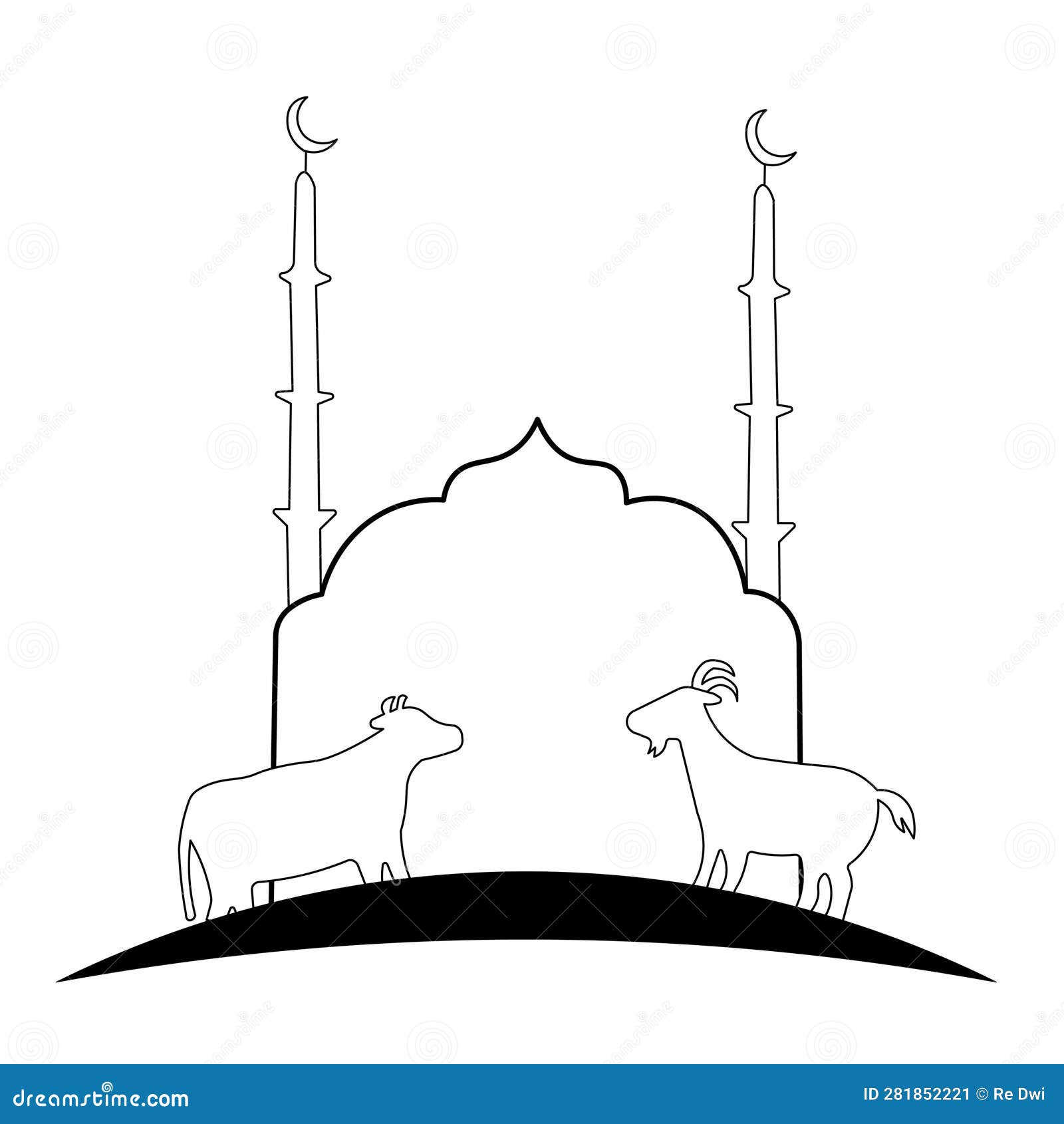 Cow and Goat Vector Design Illustration. with Islamic Elements ...