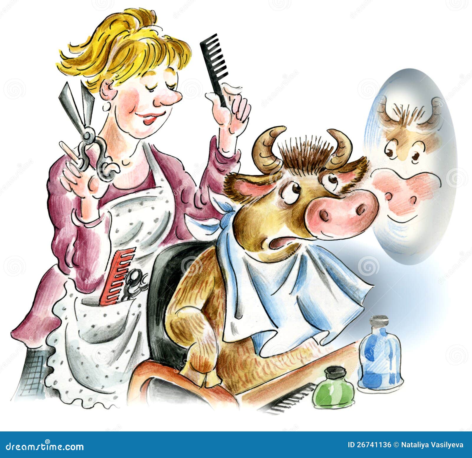 Cow in hairdressing salon stock illustration. Illustration of humor ...