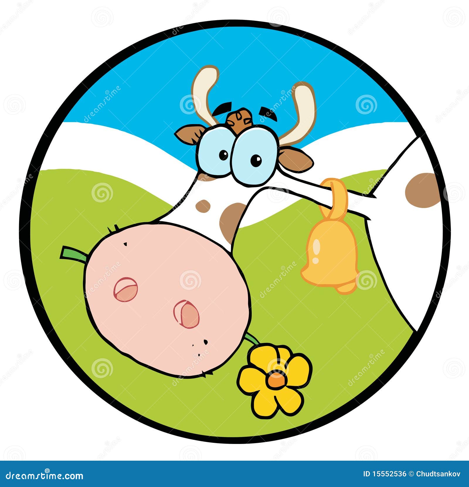 Cow Chewing Flower Cartoon Vector | CartoonDealer.com #35580553
