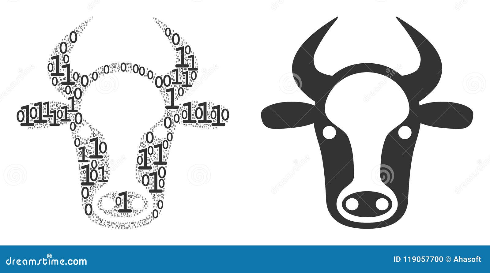 Cow Head Mosaic of Binary Digits Stock Vector - Illustration of calf ...