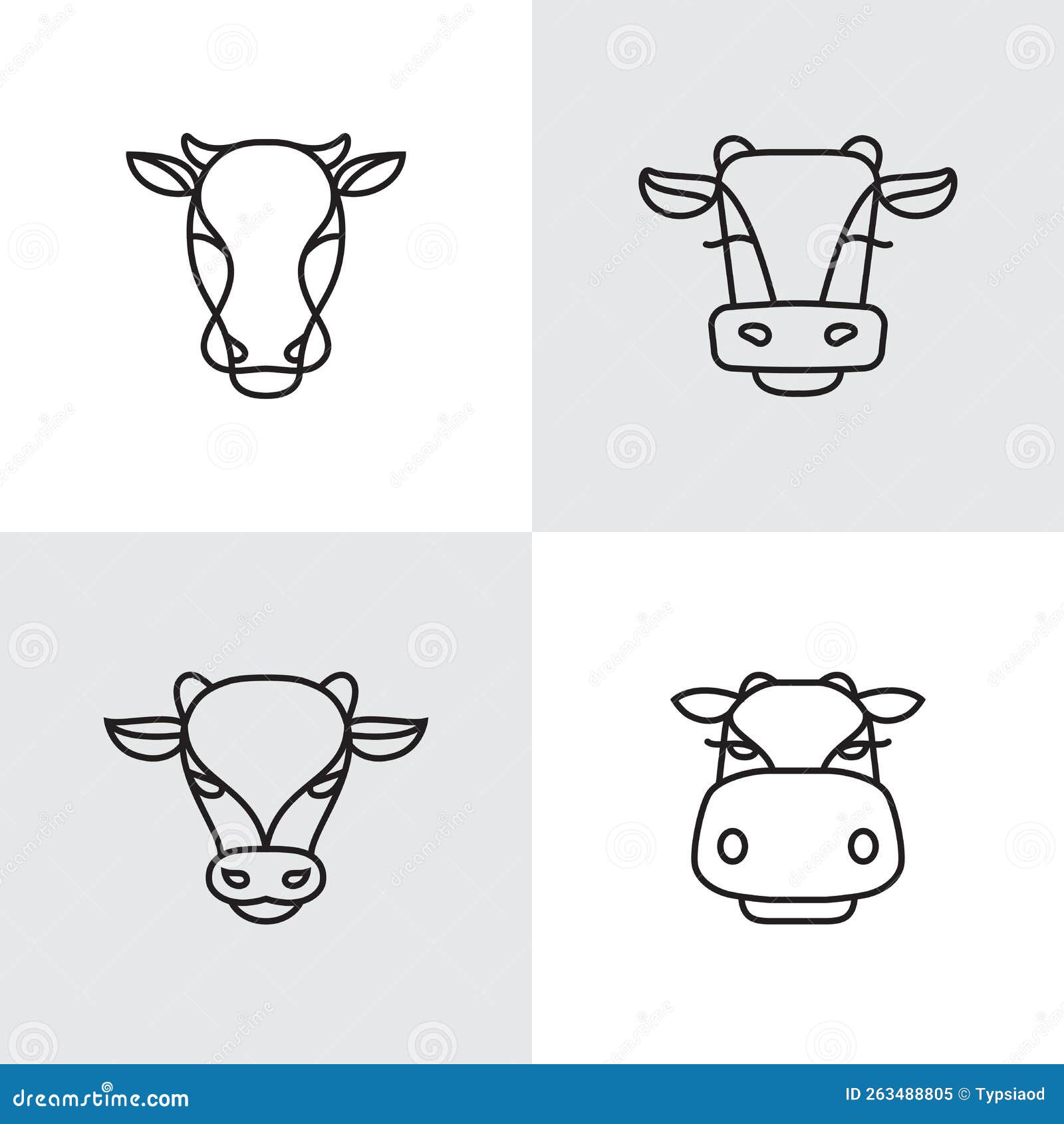Cow head lines icon set stock vector. Illustration of idea - 263488805