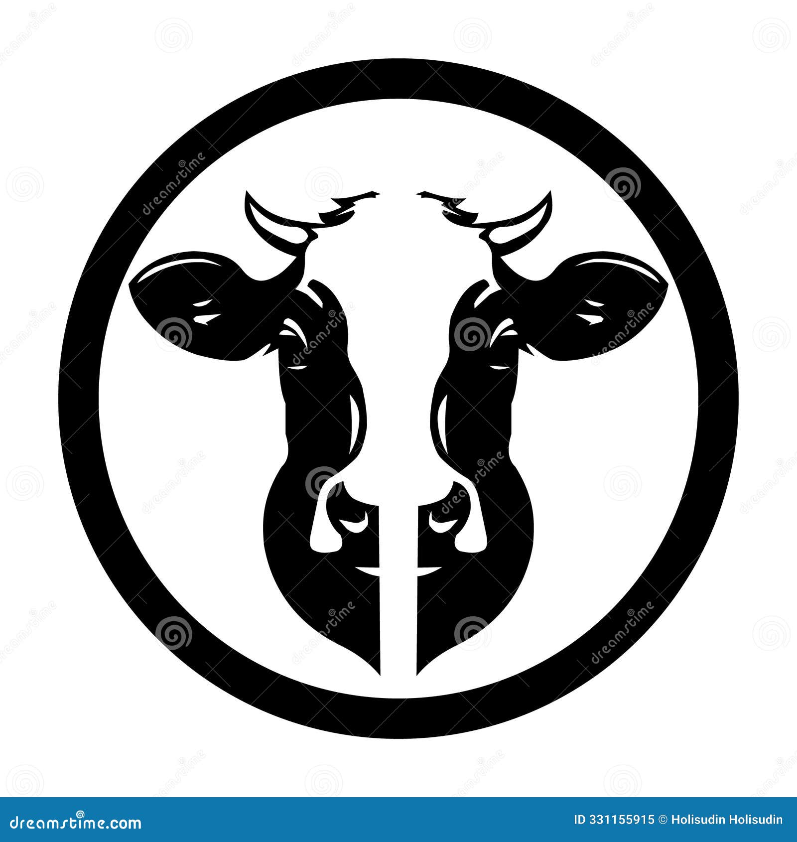 Cow Head Logo in Monochrome Black Circle Stock Illustration ...
