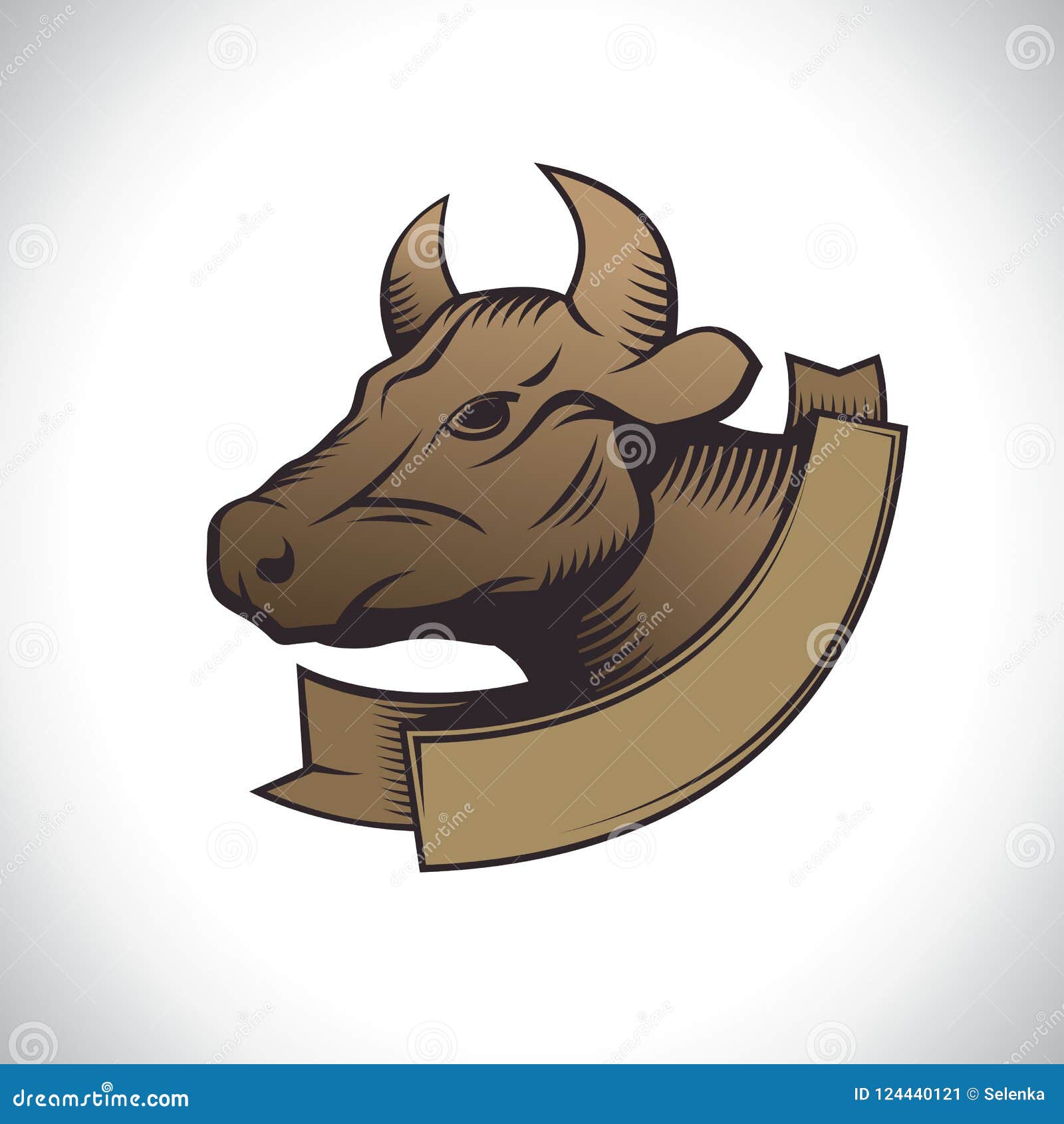 Cow head logo with ribbon stock vector. Illustration of bull - 124440121
