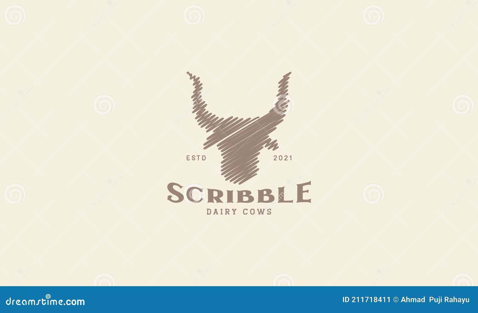 Cow Head Scribble Logo Design Vector Icon Symbol Graphic Illustration ...