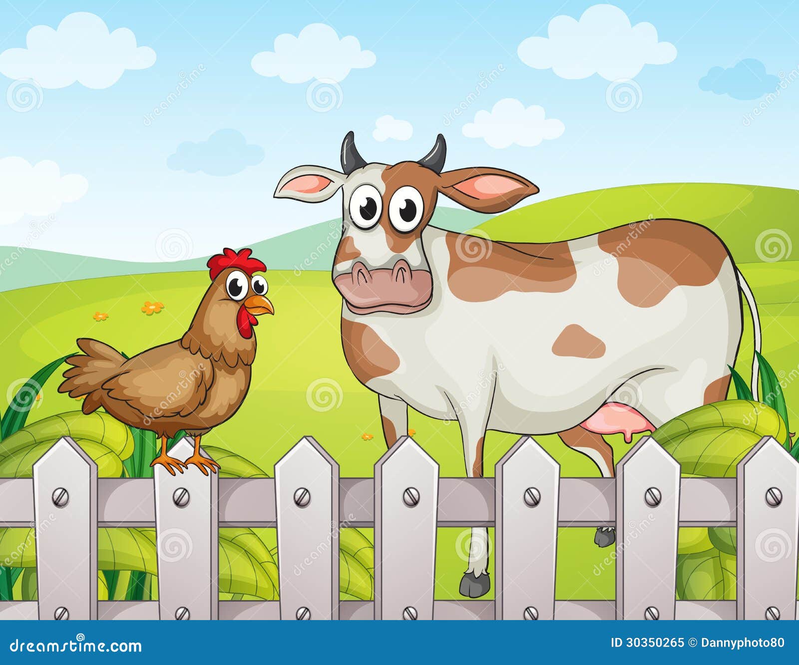A Cow, a Hen and a Beautiful Landscape Stock Vector - Illustration of ...