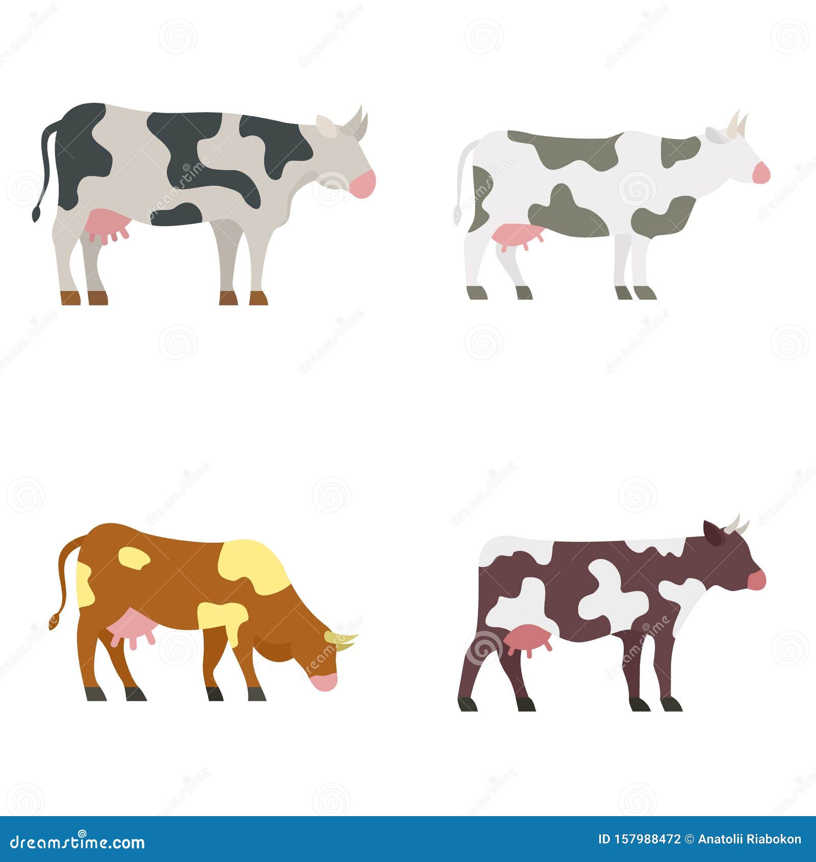 Cow icons set, flat style stock vector. Illustration of farmer - 157988472