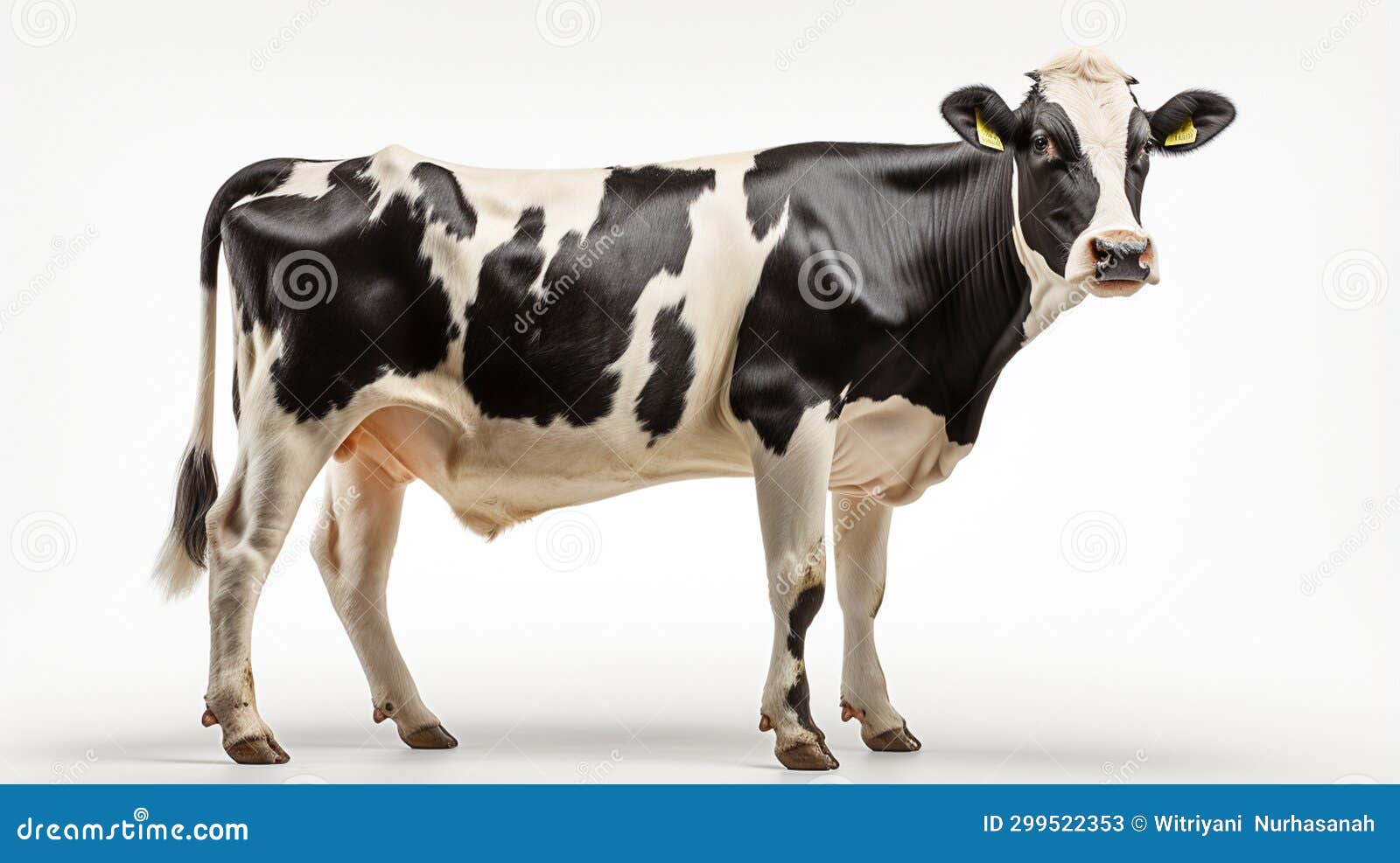 Cow Isolated on White, Standing Upright Black and White. Black and ...
