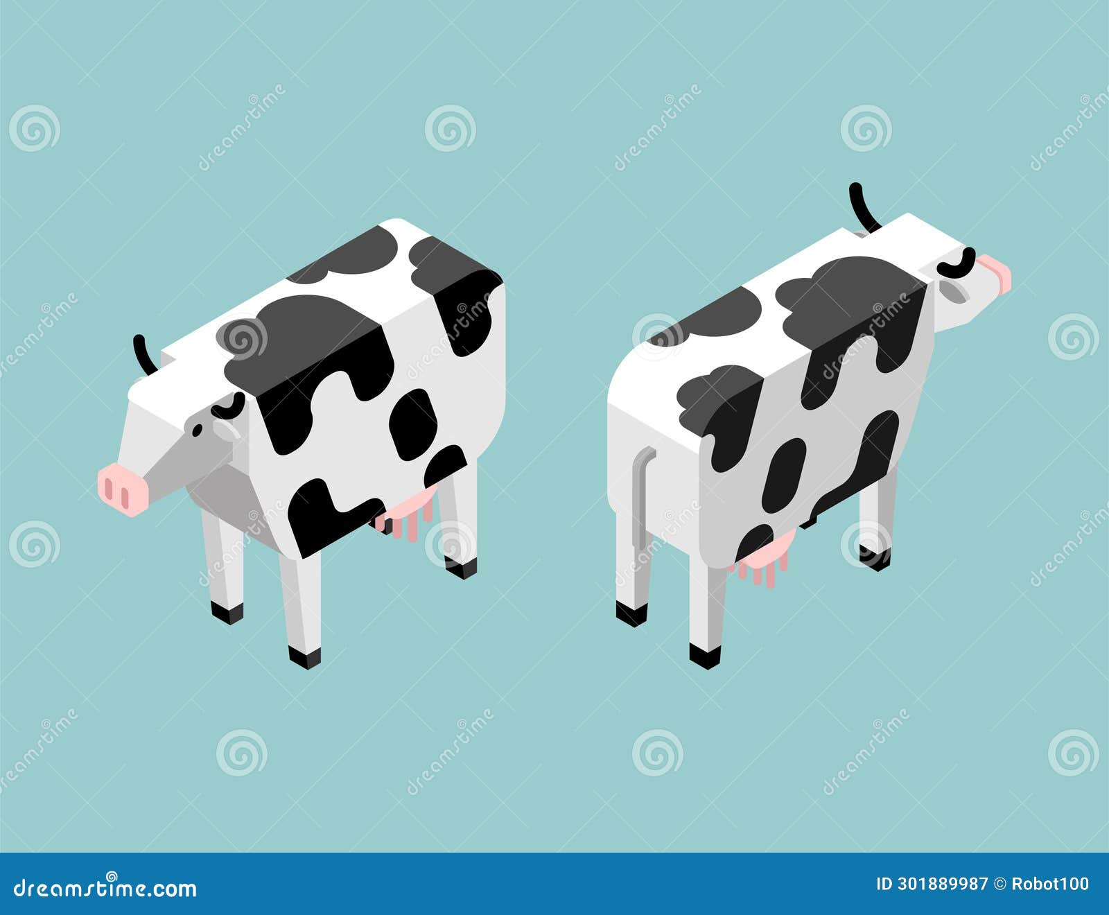 Cow Isometric Set. Cow Farm Animal Stock Vector - Illustration of ...