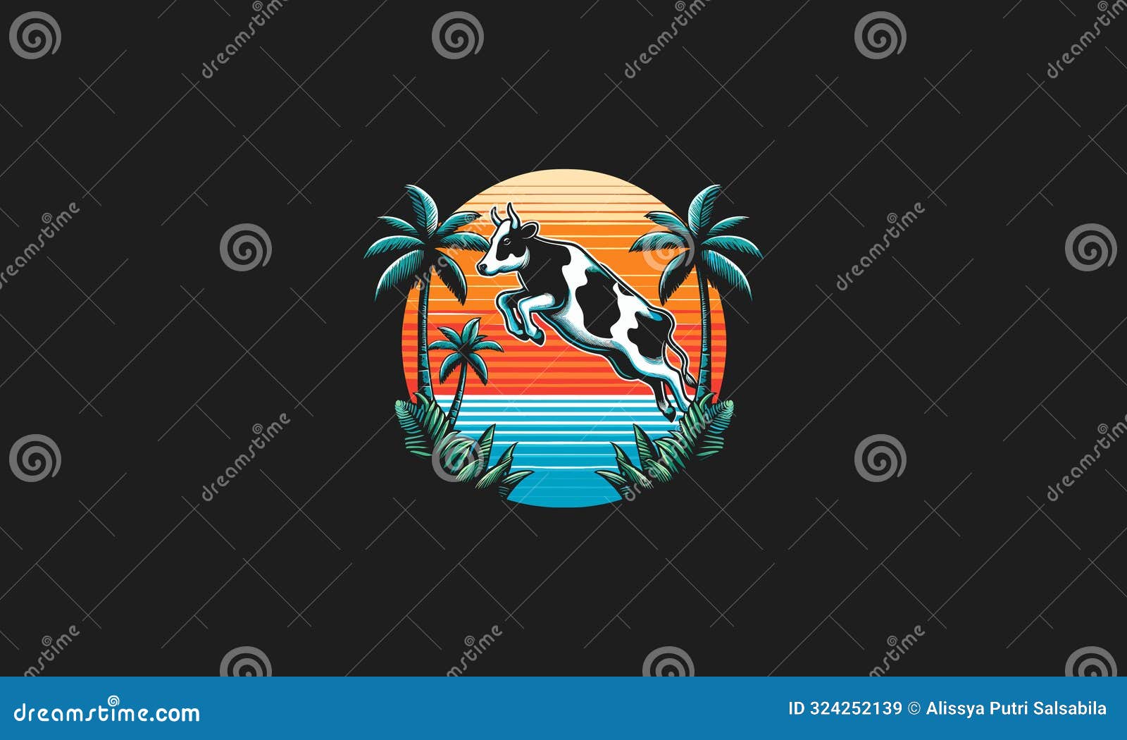 Cow Jump on Beach and Palm Vector Logo Design Stock Vector ...