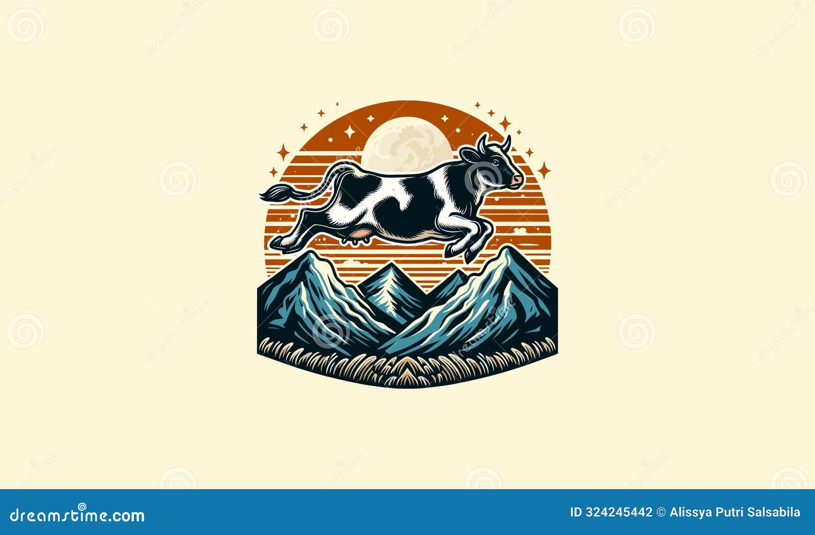 Cow Jump on Mountain Vector Artwork Design Stock Vector - Illustration ...