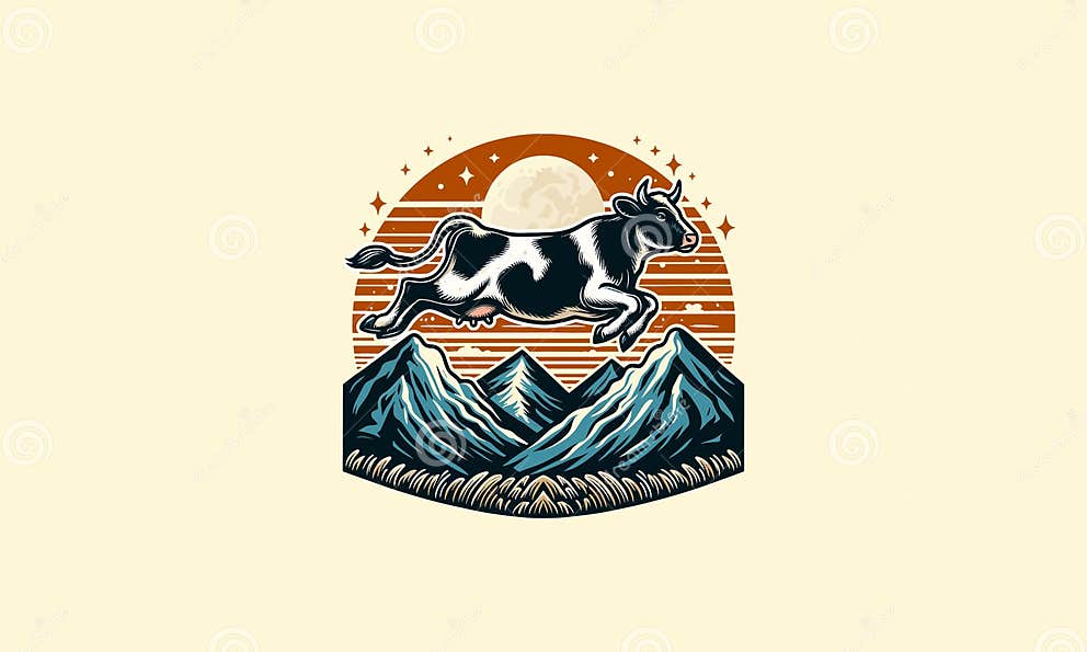 Cow Jump on Mountain Vector Artwork Design Stock Vector - Illustration ...