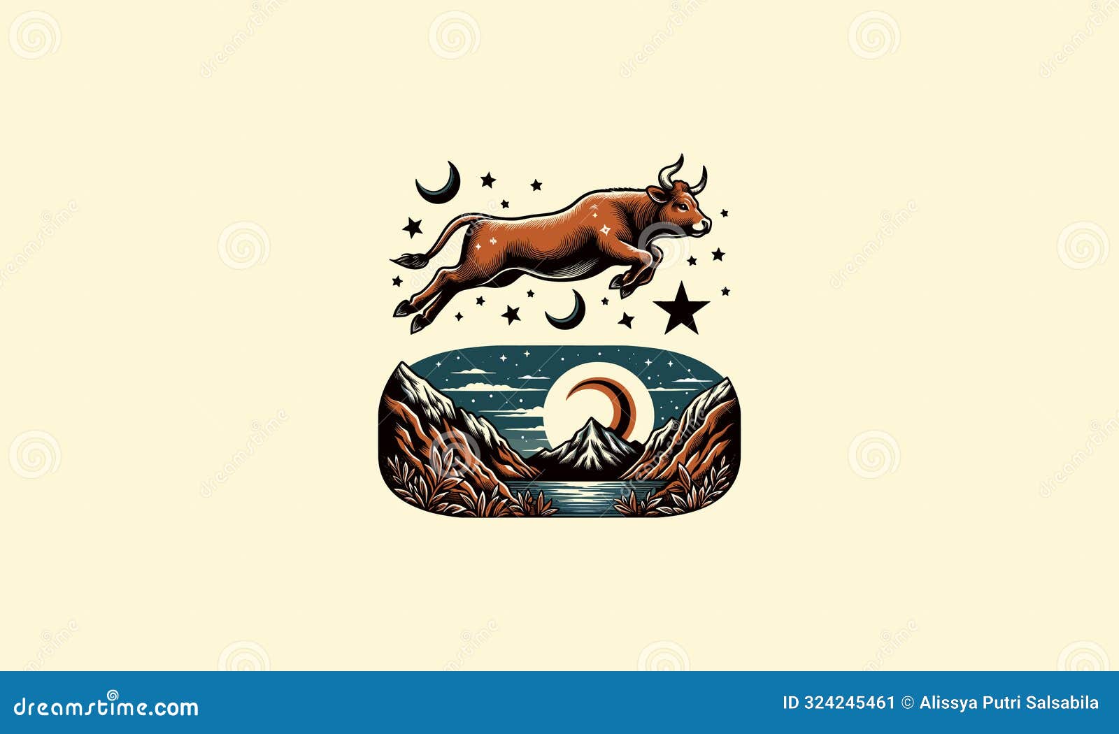Cow Jump on Mountain Vector Artwork Design Stock Vector - Illustration ...