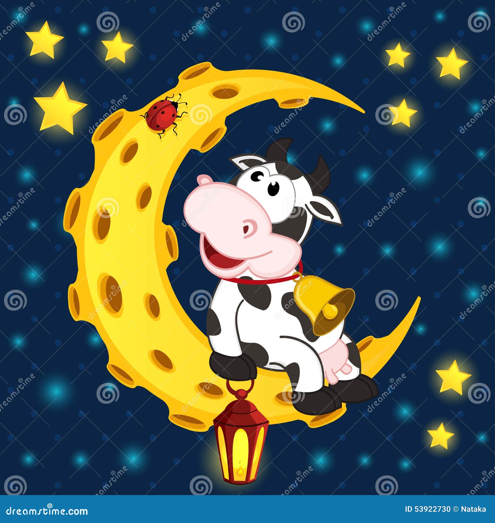 Cow and ladybug on moon stock vector. Illustration of vector - 53922730