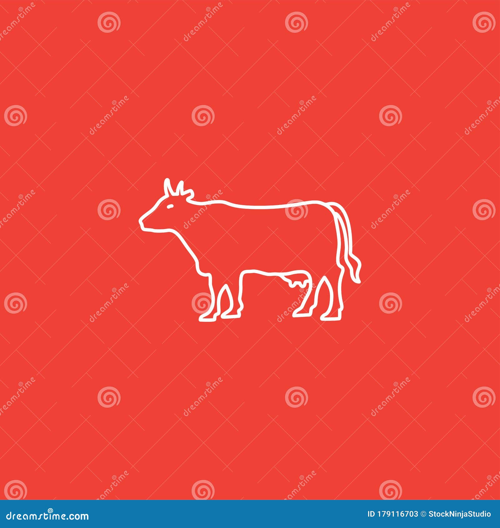 Cow Line Icon on Red Background. Red Flat Style Vector Illustration ...