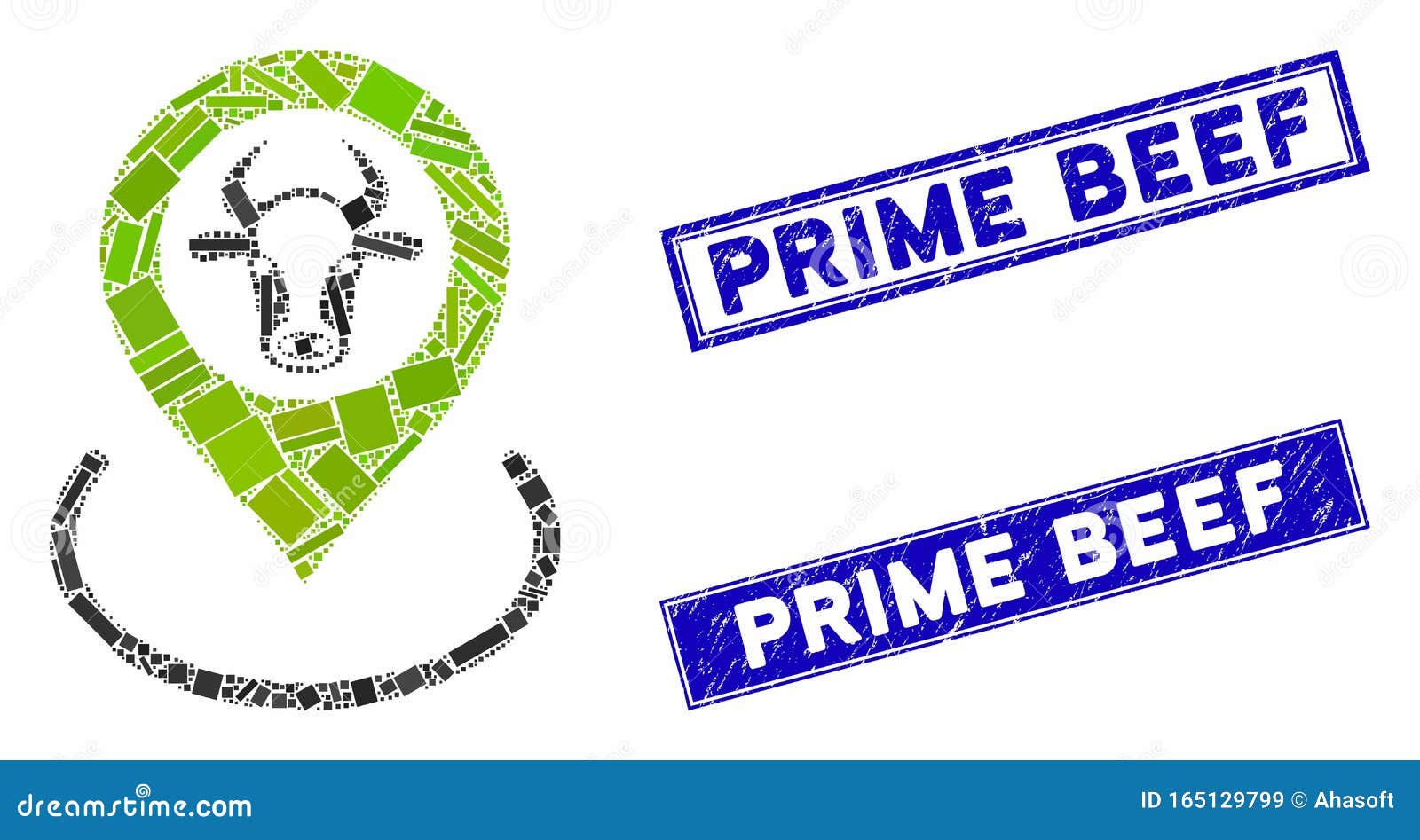 Cow Location Mosaic and Scratched Rectangle Prime Beef Seals Stock ...