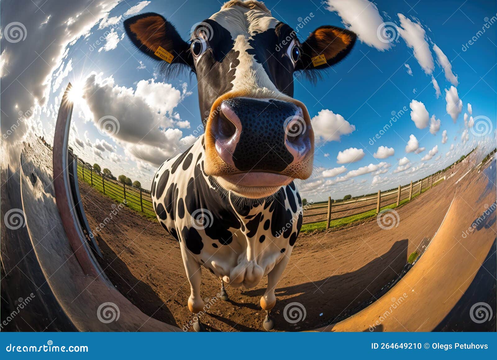 A Cow is Looking at the Camera through a Fish Eye Lens Lense Lense ...