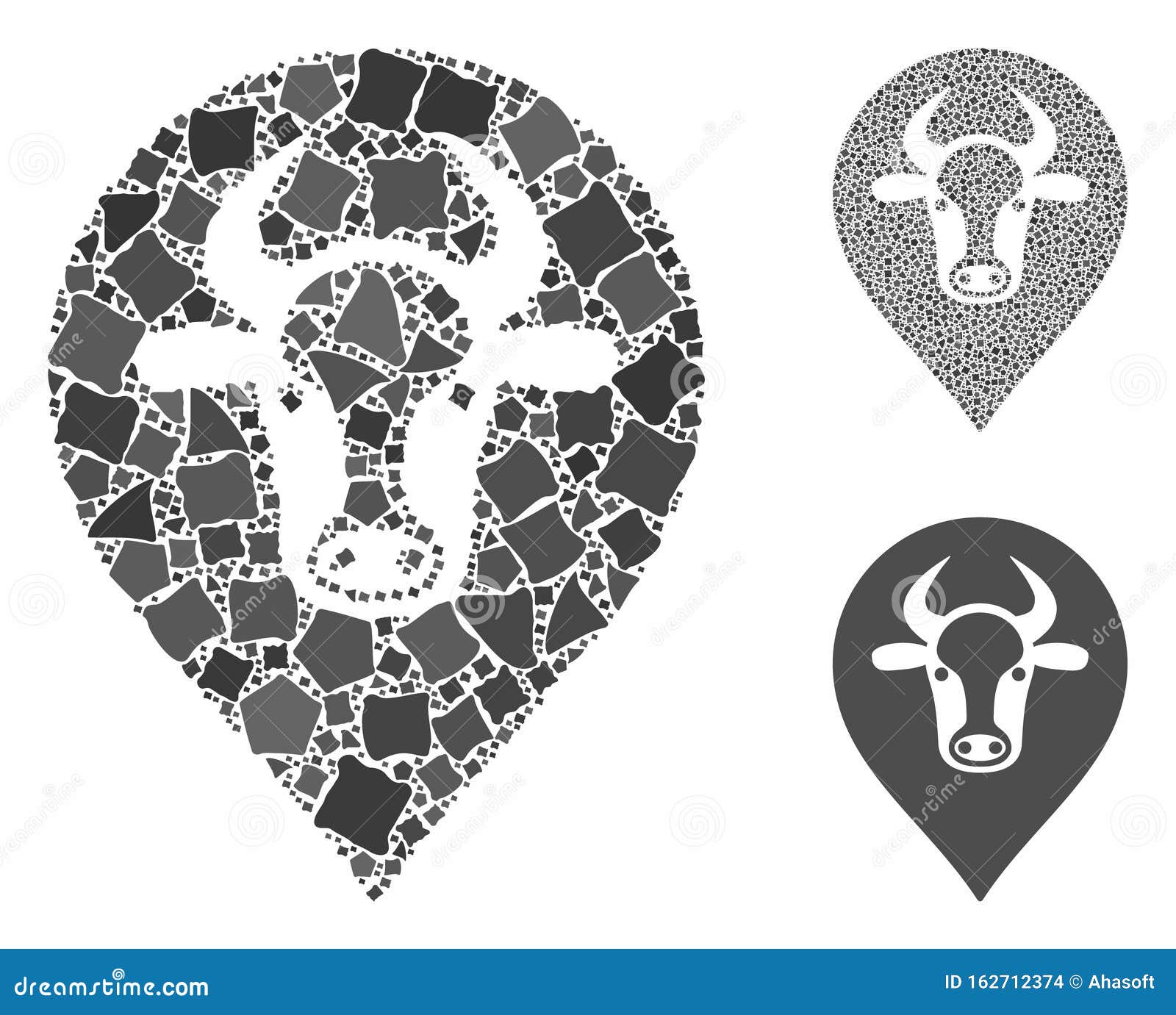 Cow Map Marker Composition Icon of Rough Items Stock Illustration ...