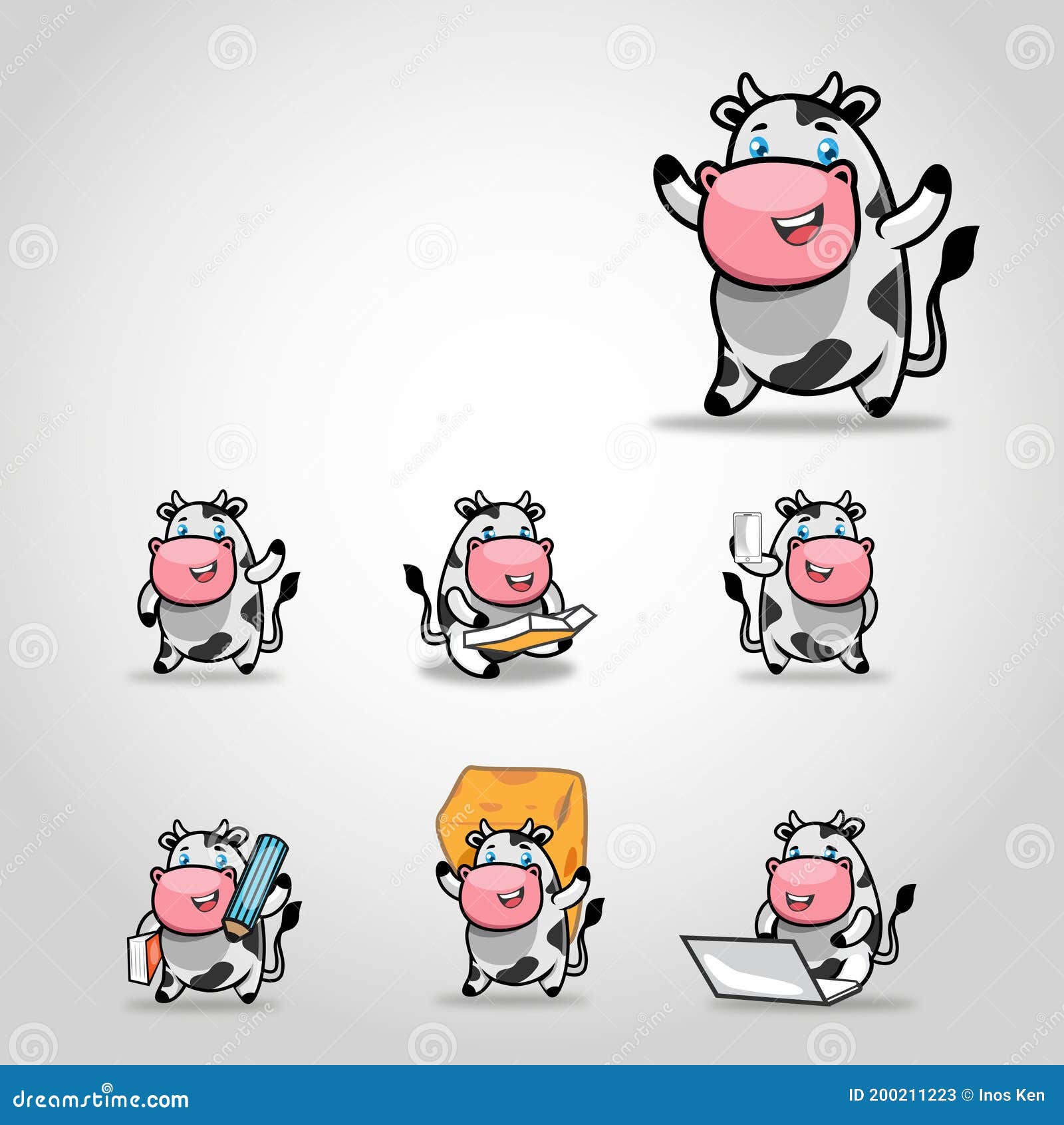 Cute Cow Mascot Expressions Pack Stock Vector - Illustration of animal ...
