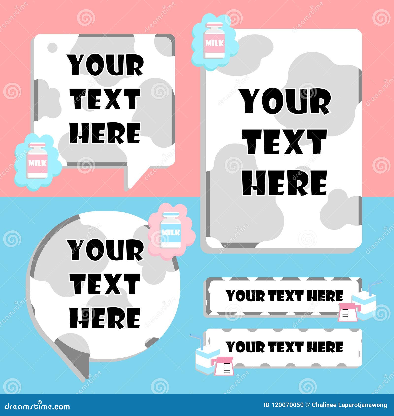 Cow and Milk Text Box, Speech Bubble, Banner Set Stock Vector ...