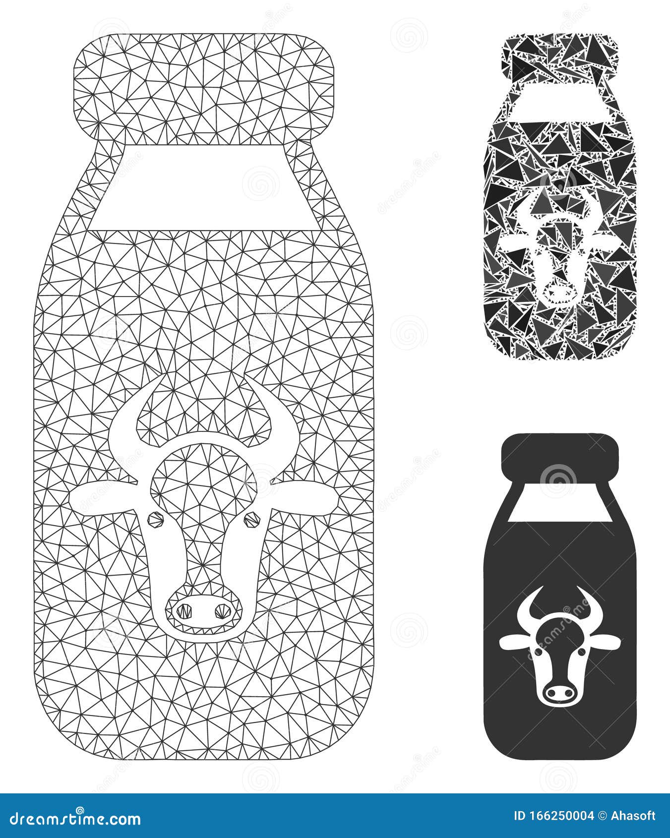 Cow Milk Vector Mesh Carcass Model and Triangle Mosaic Icon Stock ...