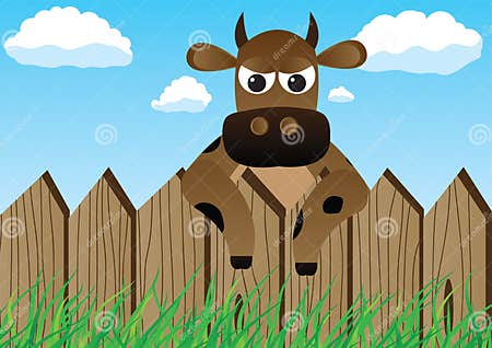 Cow over the fence stock vector. Illustration of calf - 14730722