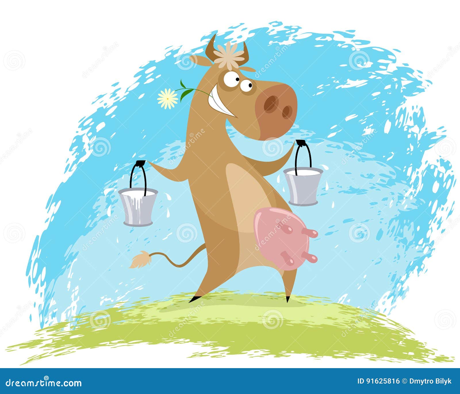 Cow with pails stock vector. Illustration of agriculture - 91625816